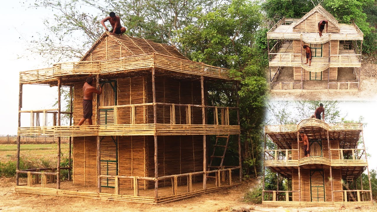 Build Modern Contemporary Mud Villa Using Small Wood And Bamboo (Part 1 ...