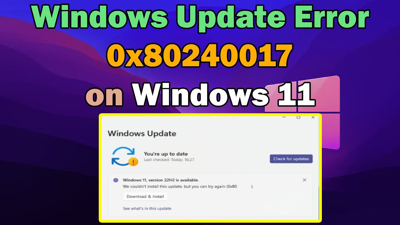 How to fix Windows update error 0x80240017 windows 11 or 10 - YouTube