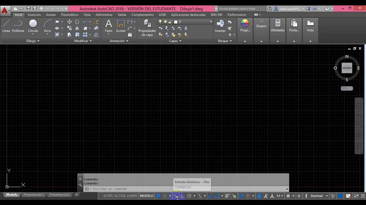 Dynmode En Autocad Seguidor Del Puntero Del Mouse Youtube