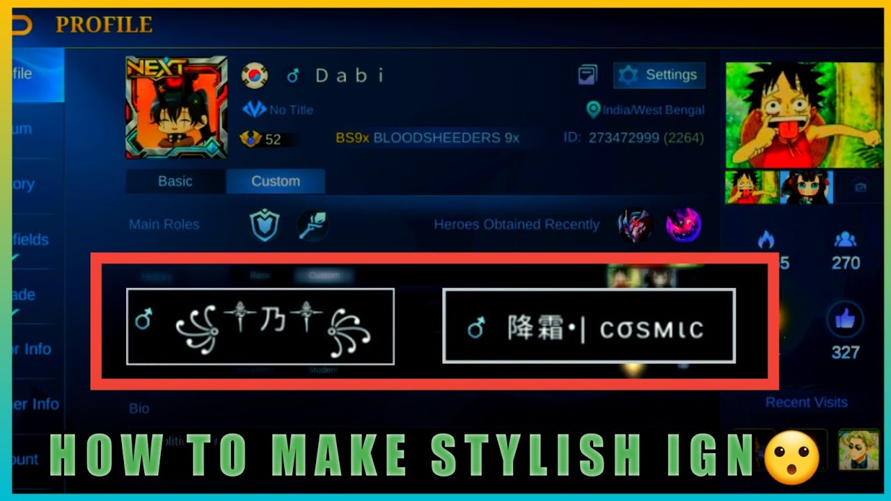 HOW TO MAKE COOL IGN LIKE GLOBAL PLAYERS IN MOBILE LEGENDS BANG BANG/NO ...