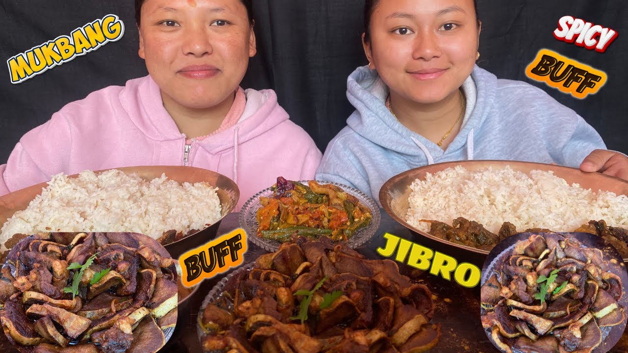 BUFF JIBRO FRY ,SPICY BUFF GRAVEY, OKRA😋 , POTATO MIX CURRY WITH RICE ...