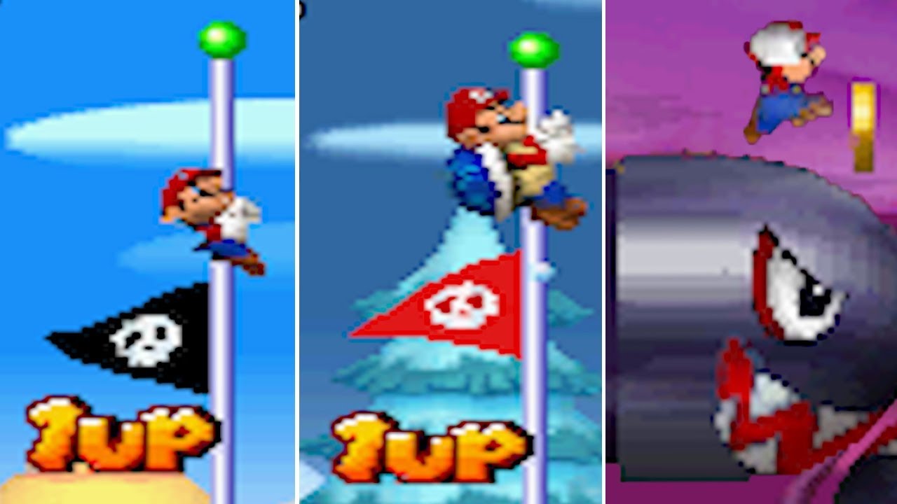 New Super Mario Bros. DS - Top of All Flagpoles (Every 1-UP Mushroom ...