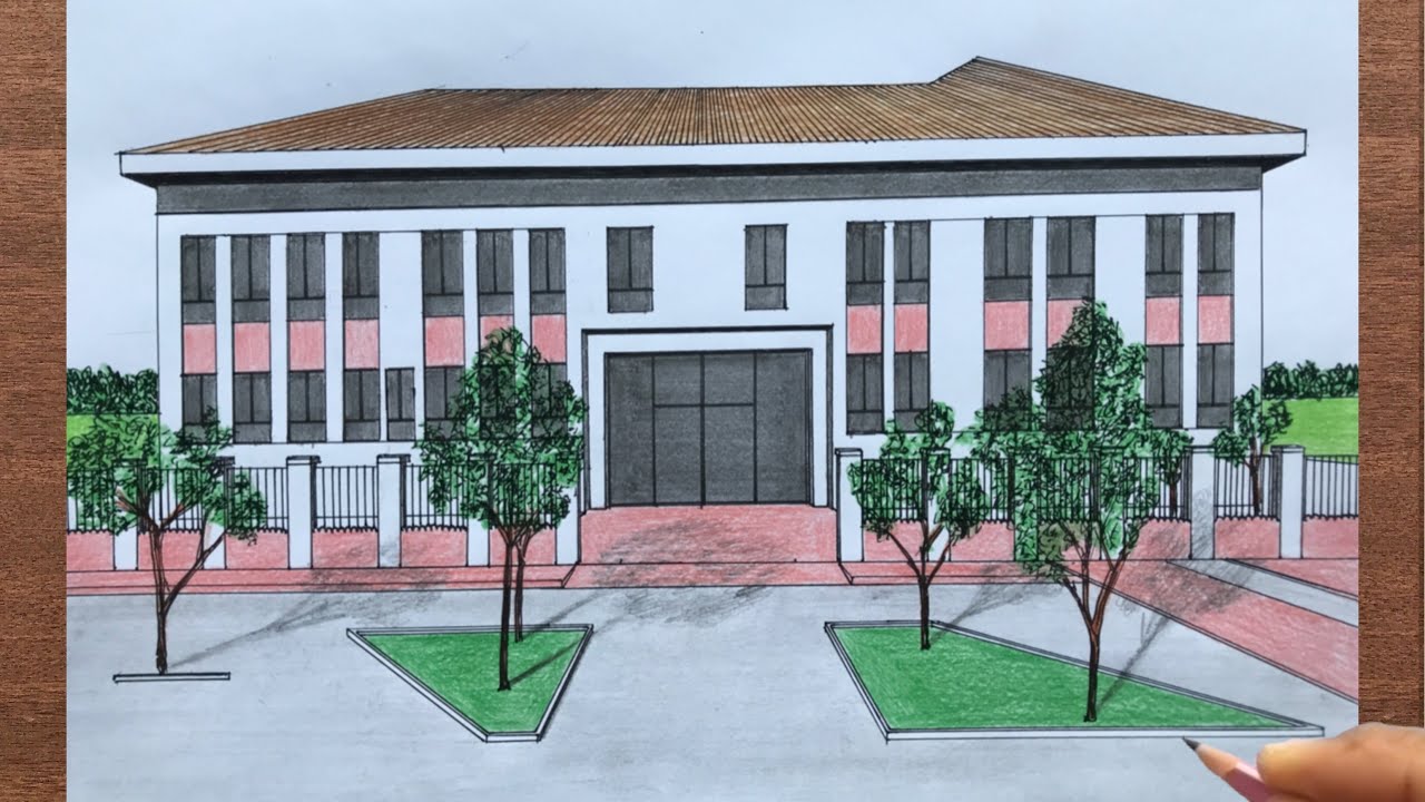 How to Draw a School in 1 Point Perspective - YouTube