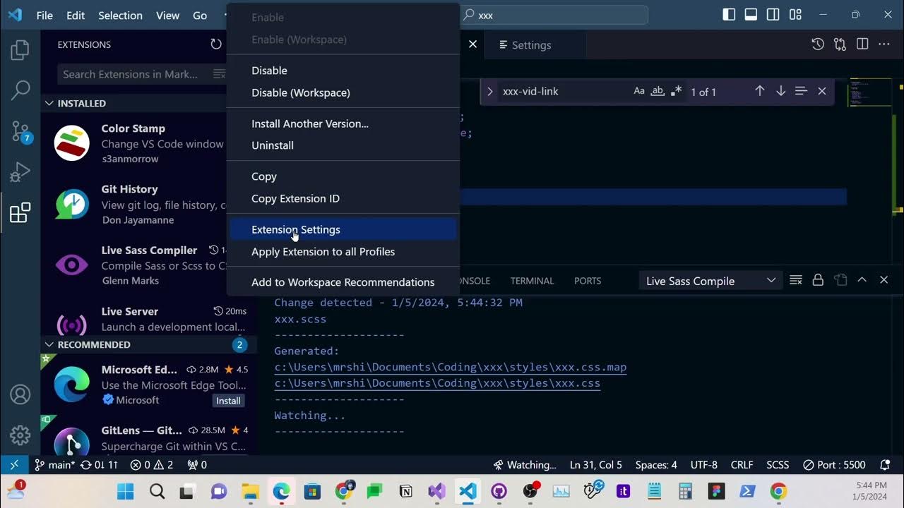 Prevent error window from popping up in Live Sass Compiler VSCode extension - YouTube