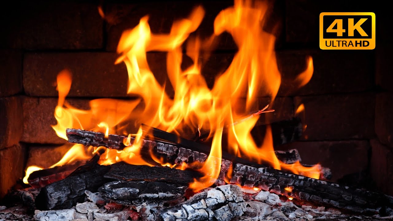 🔥 Night Burning FIREPLACE in 4K. (12 hours). Burning fireplace for ...
