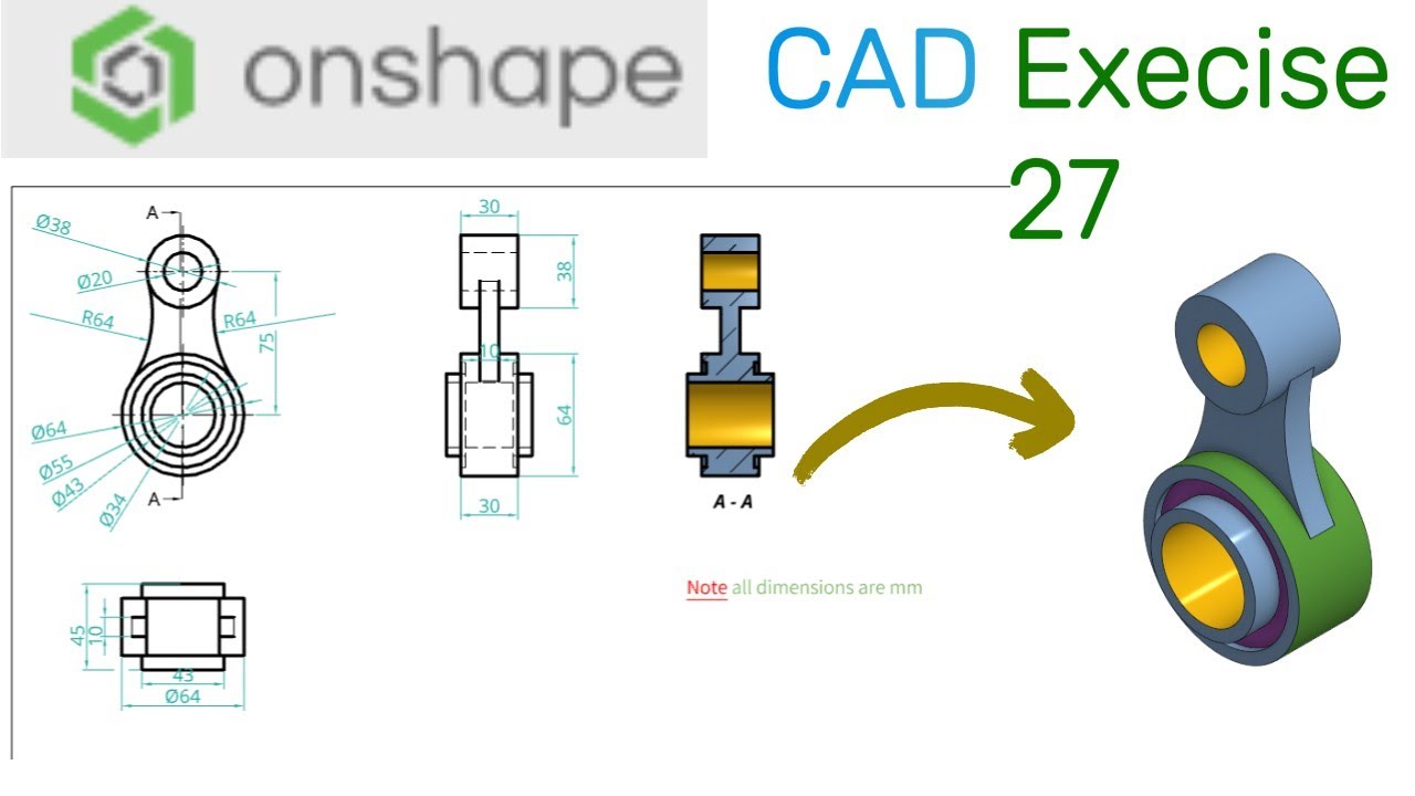 CAD Exercise 27 2D to 3D - Spherical Rod End Bearing ( often called a ...
