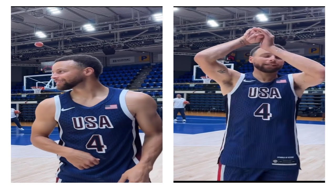 STEPHEN CURRY INSANE TRICK SHOTS! 3 Bounce in 3 pointers in a Row Team USA Basketball Paris ...