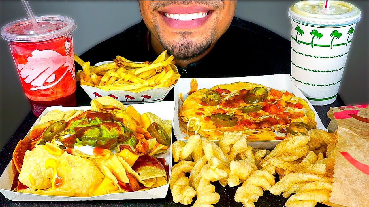 ASMR TACO BELL VS IN N OUT MUKBANG MEXICAN PIZZA NACHOS FRIES EATING ...