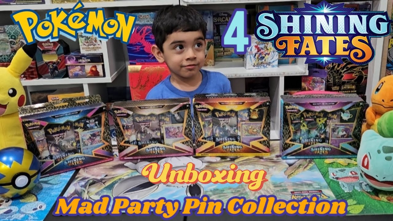Shining Fates. Mad Party Pin Collection. Pokemon Unboxing. - YouTube