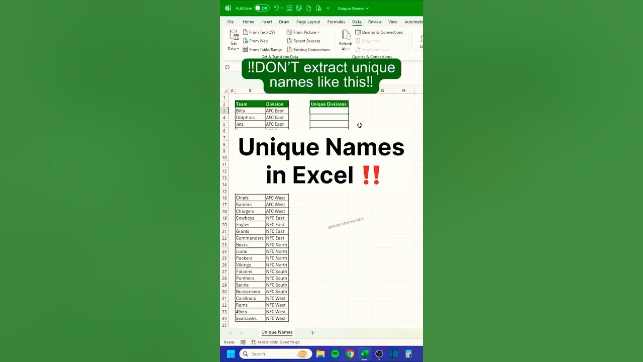 Unique Names in Excel ‼️ #shorts #excel #computer #exceltips - YouTube