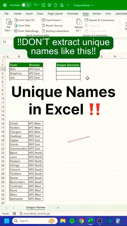 Unique Names in Excel ‼️ #shorts #excel #computer #exceltips - YouTube