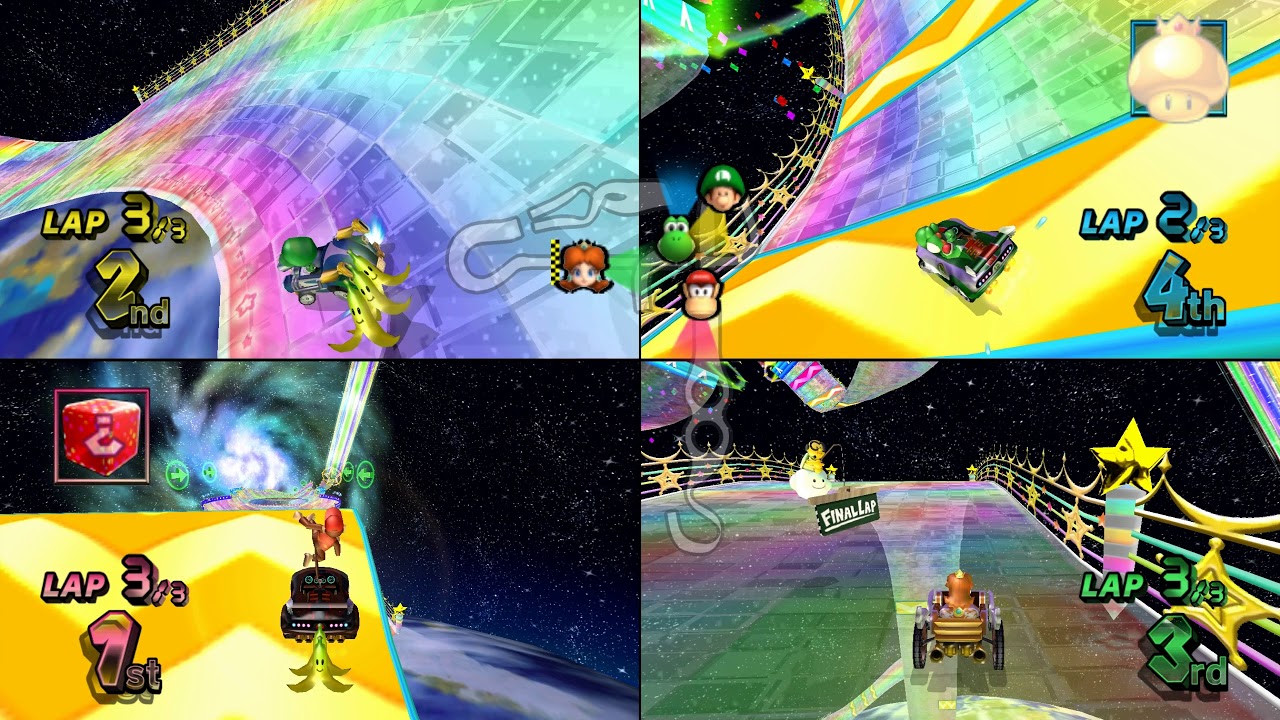 Mario Kart Wii Rainbow Road 4 player Netplay race 60fps - YouTube