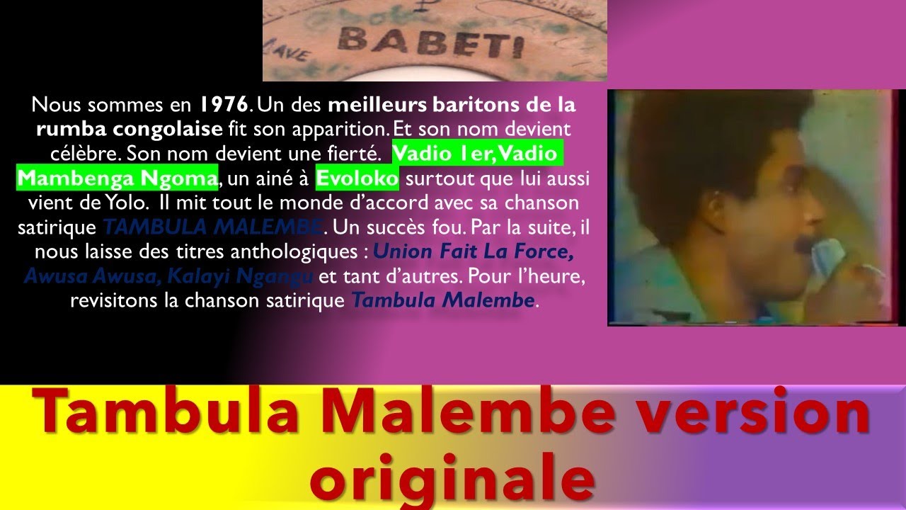 Tambula Malembe 1&2 Un Chef D'Œuvre de Haute Gamme Signé Vadio Mambenga ...