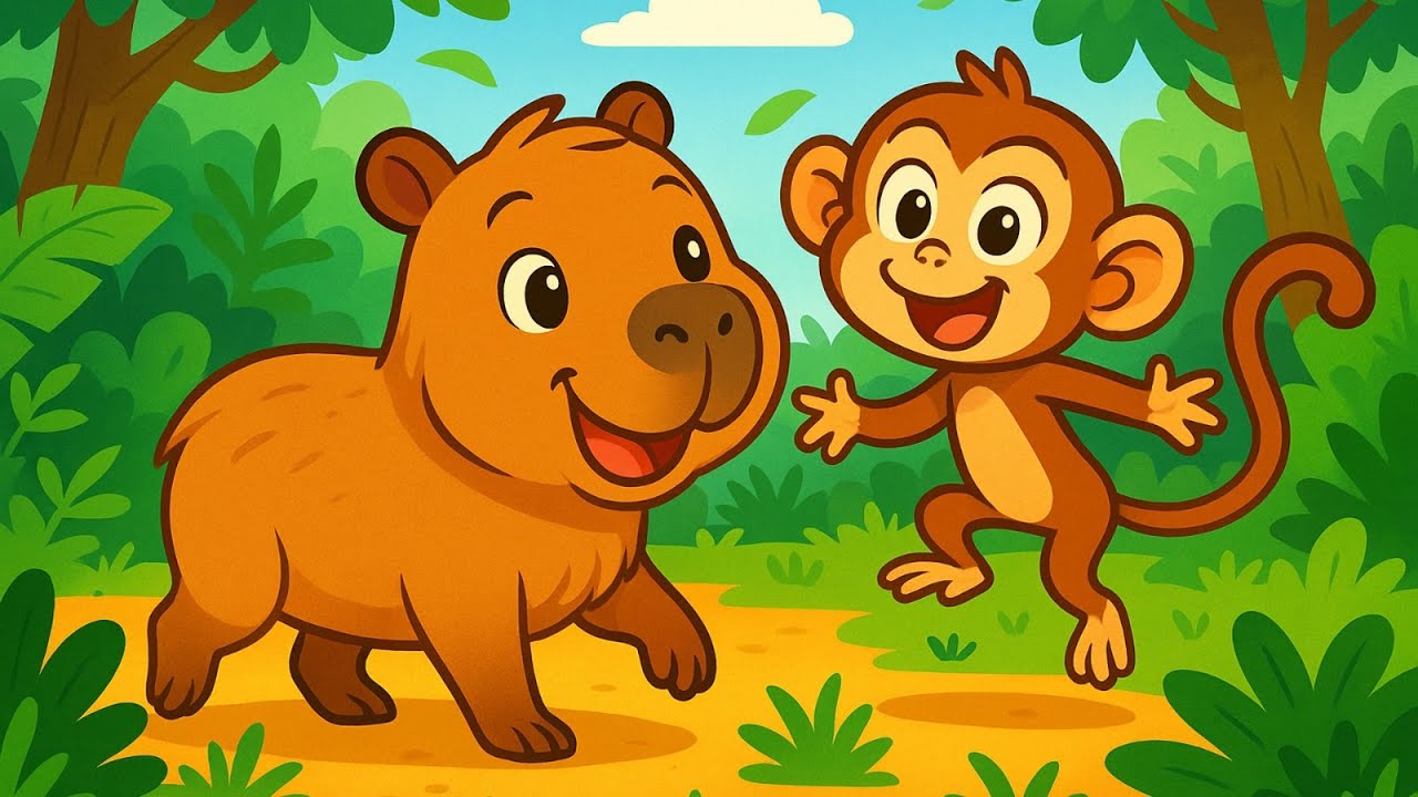 Canción del Capibara en la Selva con un Mono 🌴🦦🐒🎵 Canción Infantil ...