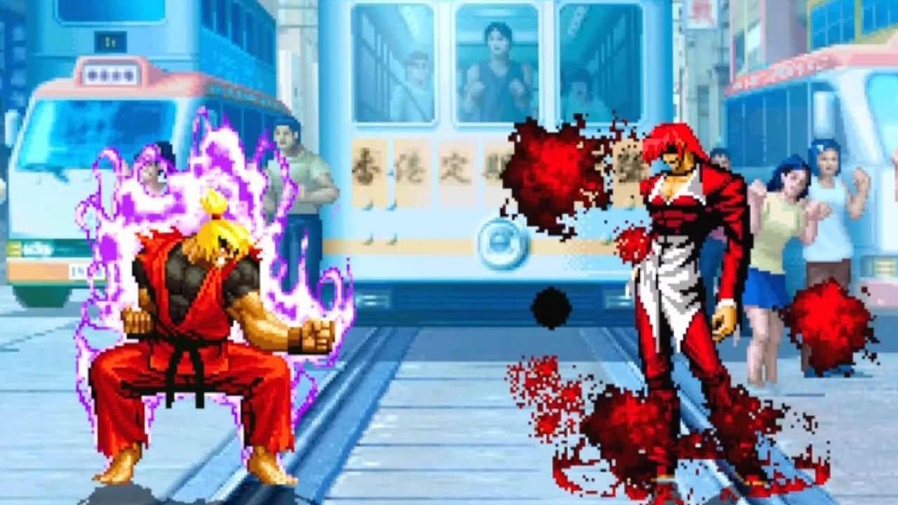 [KOF Mugen] dragon ken vs iori blood orochi shingo Team - YouTube