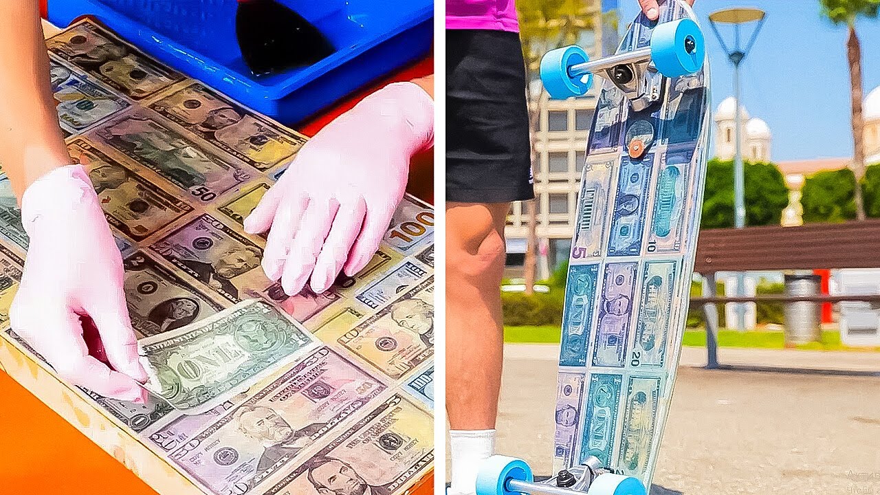 We Made A Skateboard Out Of Money And Epoxy || Cool DIY Ideas By Wood ...