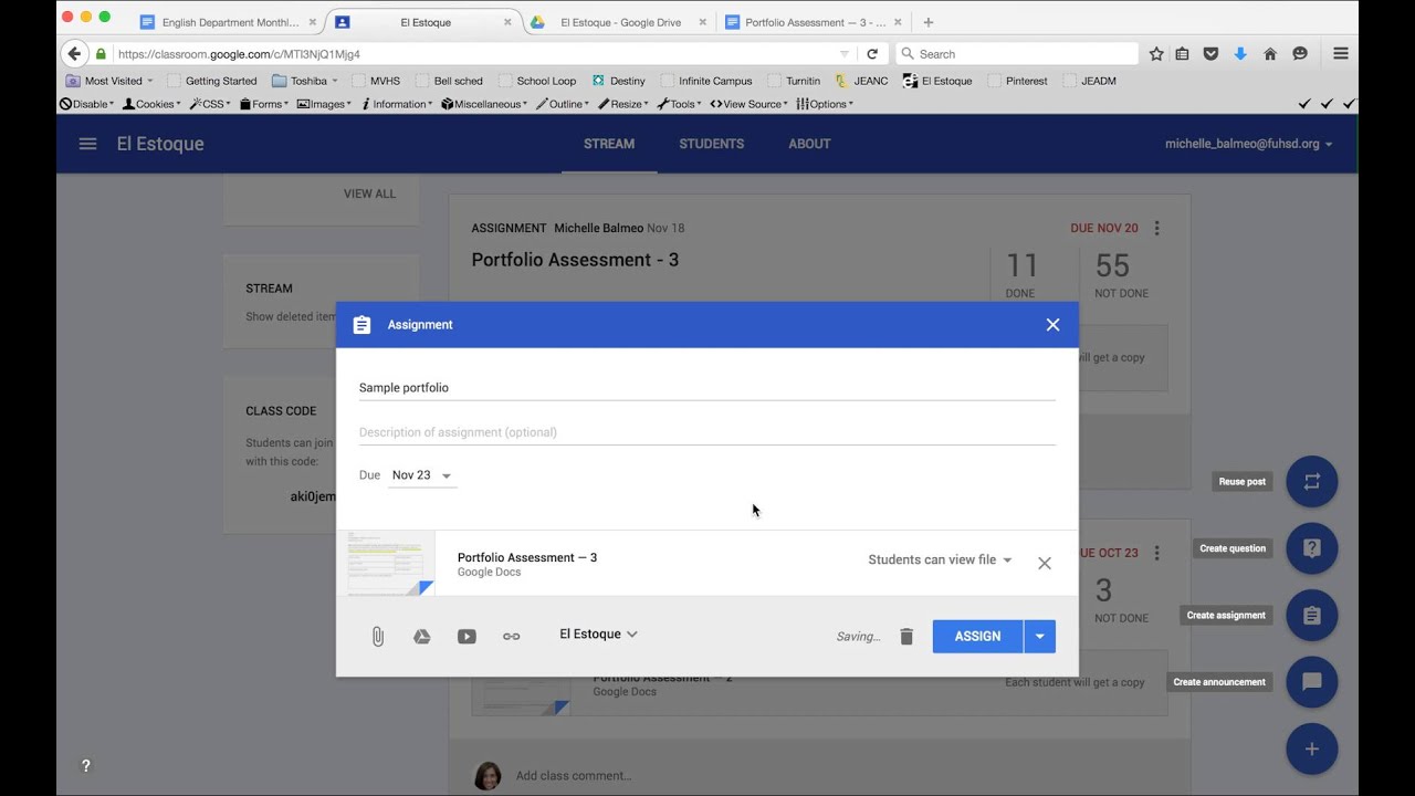 Portfolio Assessments in Google Classroom - YouTube