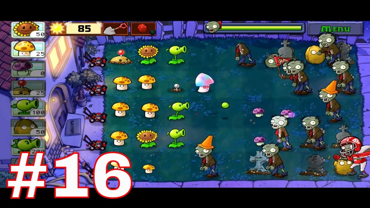 Peas with magic mushrooms defeat zombies. Plants vs Zombies Night level ...