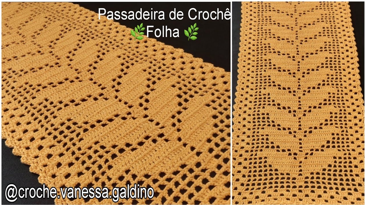 🌿Passadeira de Crochê Folha No Crochê Filé X Caminho de Mesa Folha No ...
