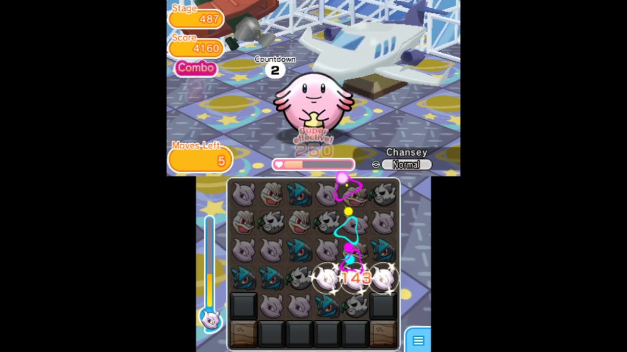 Pokemon Shuffle 3DS - Stage 487 Chansey Puzzle Solution - YouTube