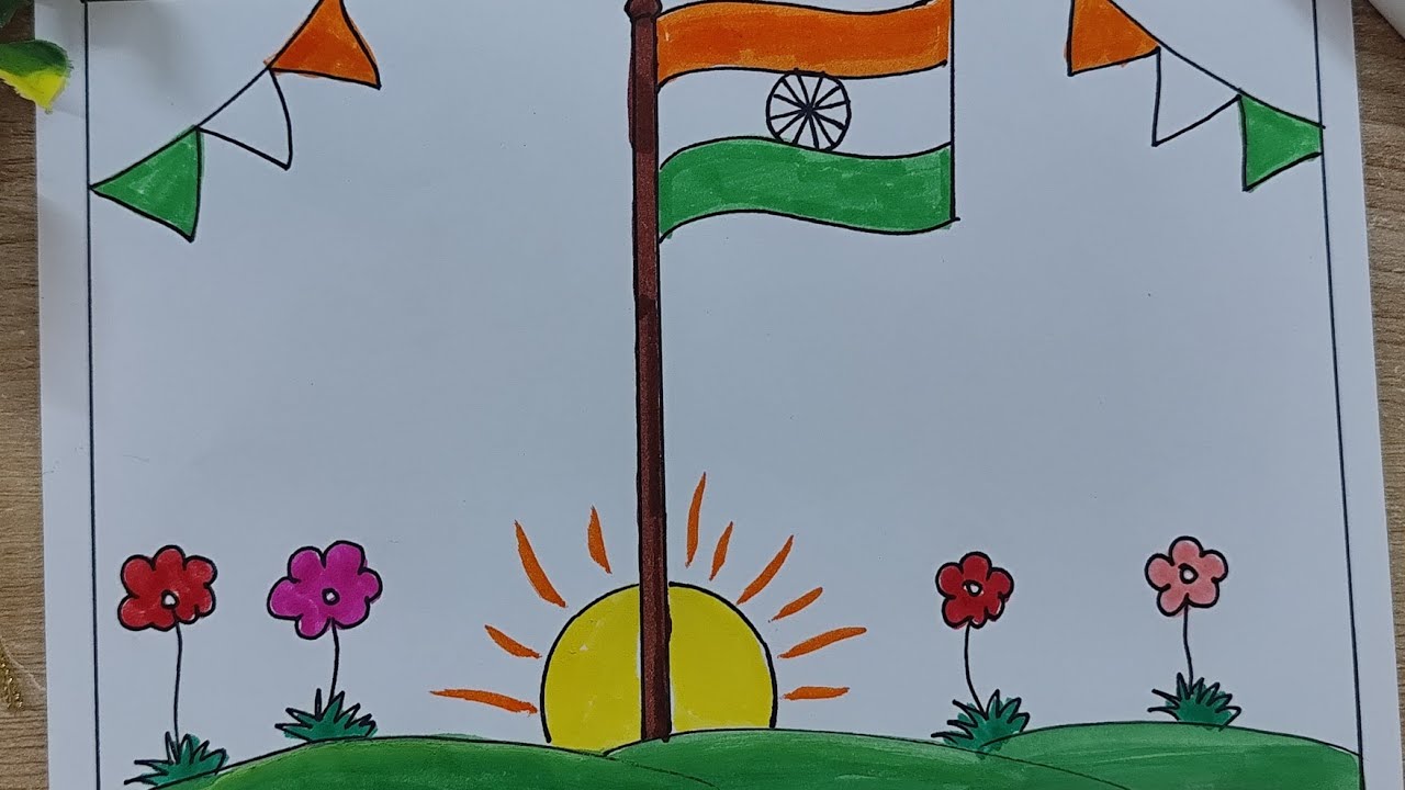 Independence day Scenery drawing | Independence day Day drawing easy ...
