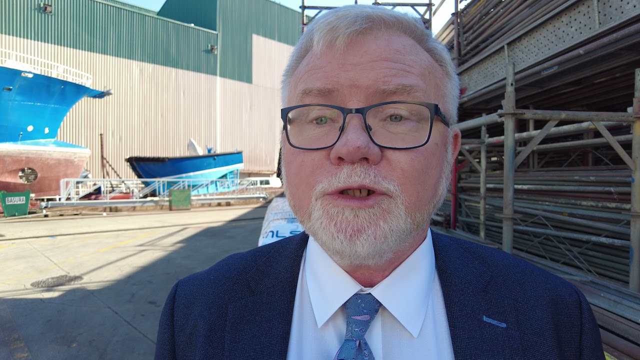 Michael Gillooly, speaking at the launch of the hull of the RV Tom ...