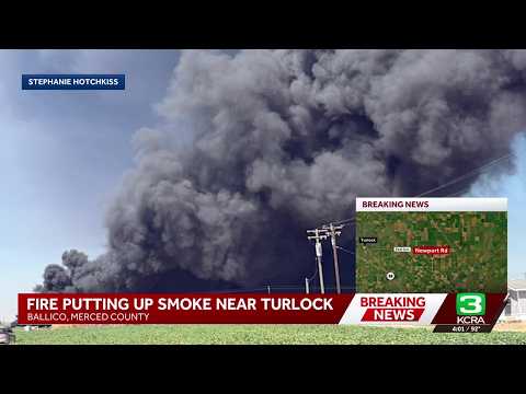 Tire recycling facility fire east of Turlock produces large smoke plume
