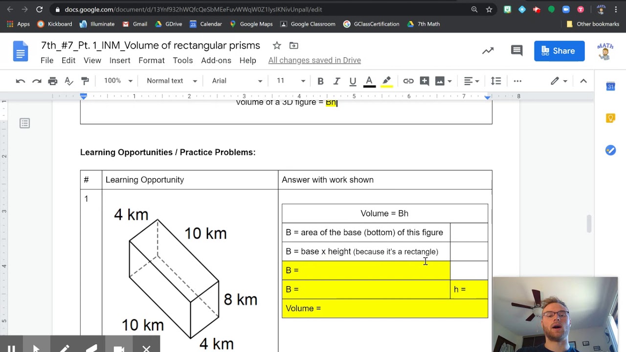 How to calculate the volume of a rectangular prism V = Bh - YouTube