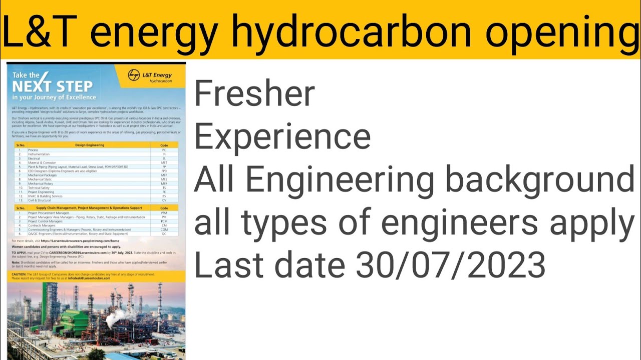 l&t energy hydrocarbon|new opening|fresher|experience|Last date 30/07 ...