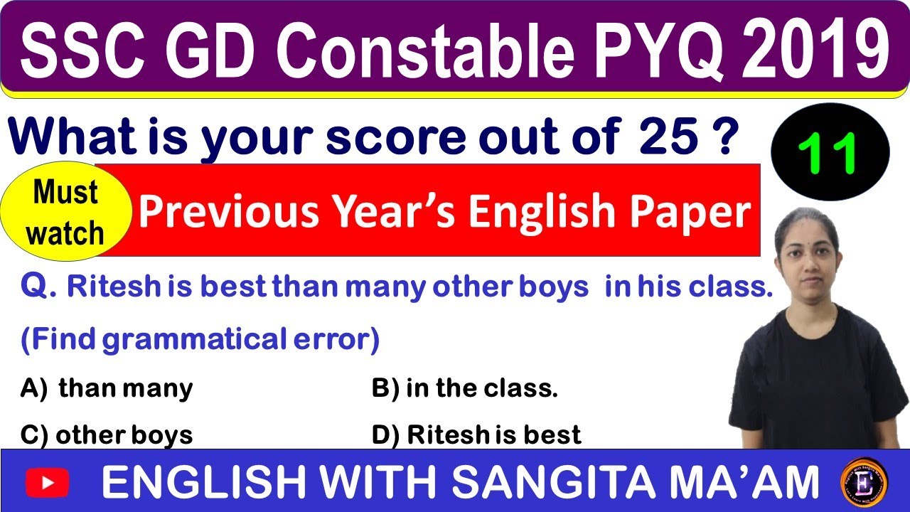 SSC GD Constable Previous Year Question Paper || English Questions ...