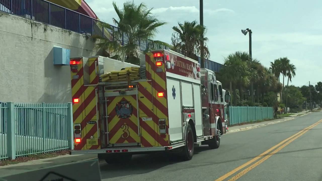 Volusia County EMS Medic 128 and Daytona Beach Fire Department Engine 3 ...