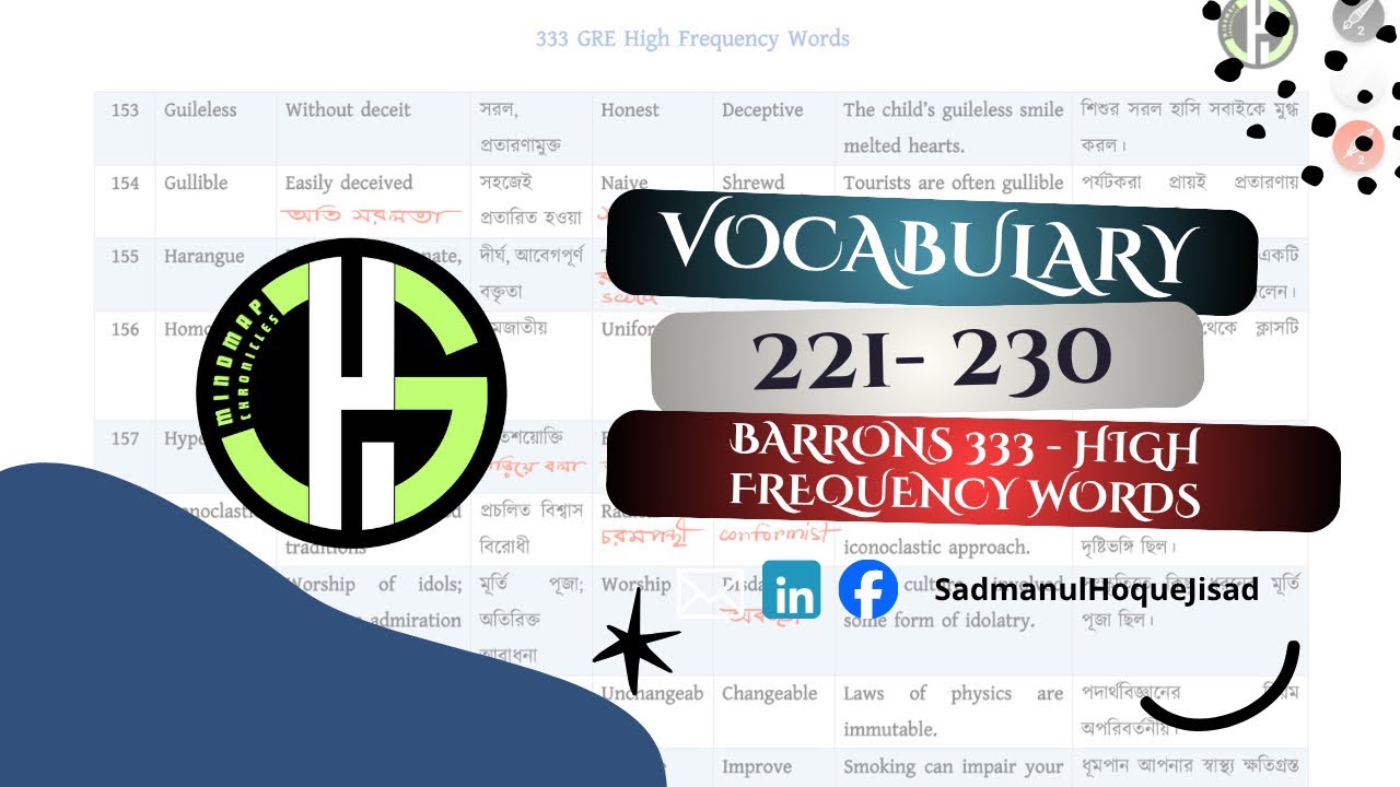 GRE Vocabulary | 221 - 230 | High Frequency Words | BCS, Bank & IELTS ...