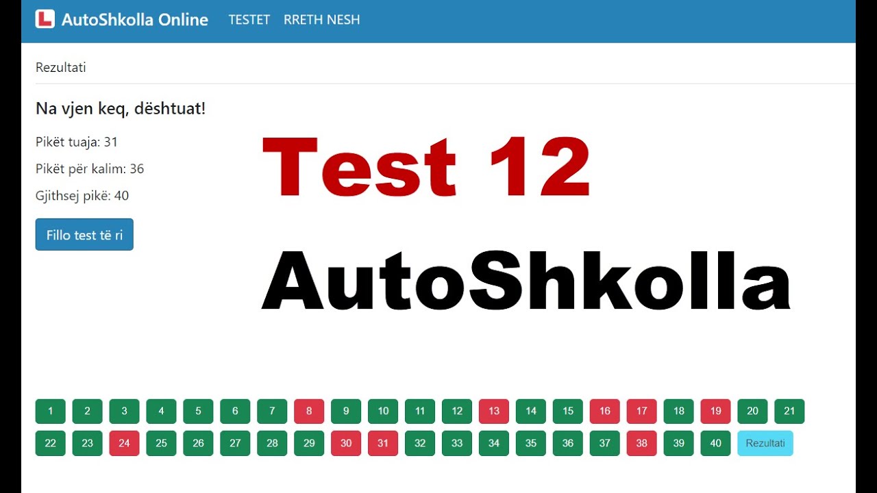 Test 12 - Autoshkolla 2021 - Totali 40 pyetje - YouTube