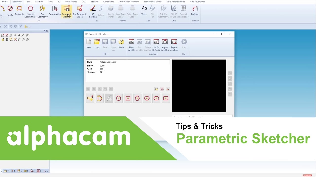 Parametric Sketcher | Alphacam - YouTube