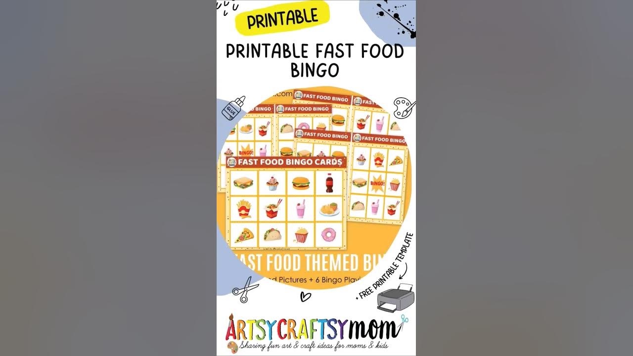 Printable Fast Food Bingo #diy #papercraft #artsycraftsymom #tutorial # ...