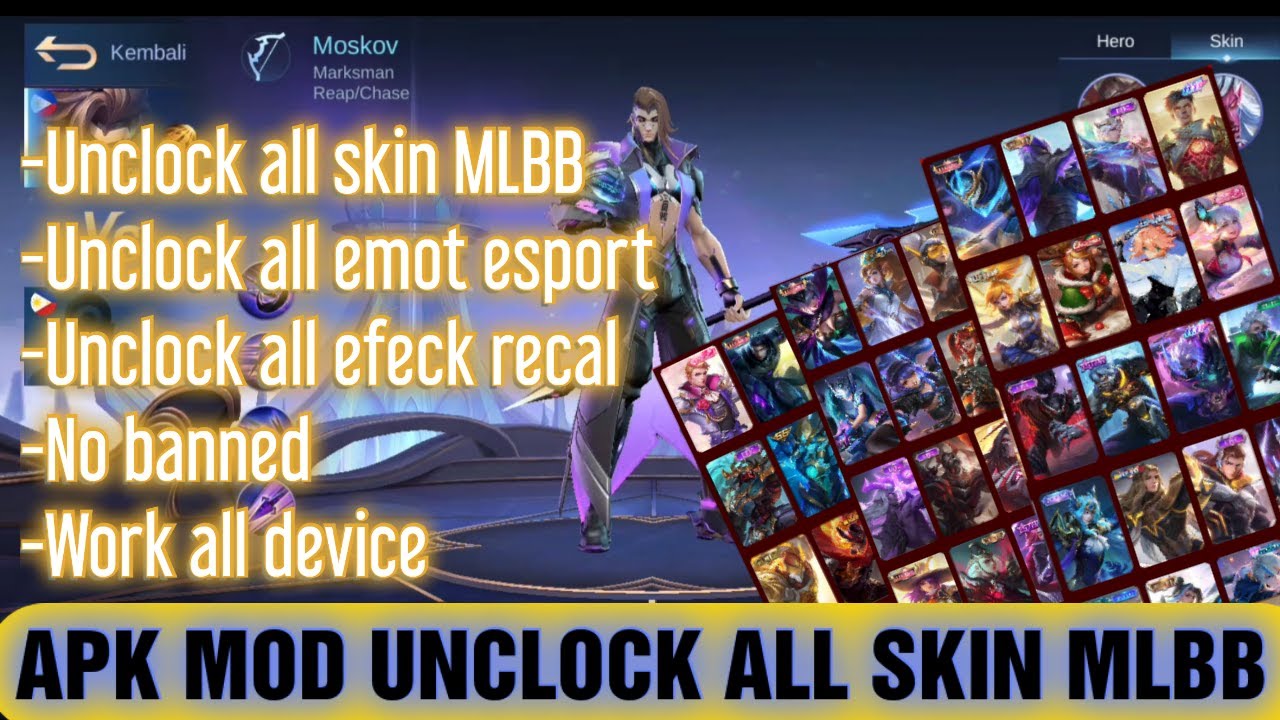NEW UPDATE !! APK MOD UNCLOCK ALL SKIN MLBB | IMOBA REBORN PART107 ...