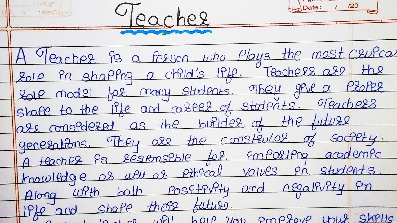 Essay writing on teacher in english for students || Write an essay ...