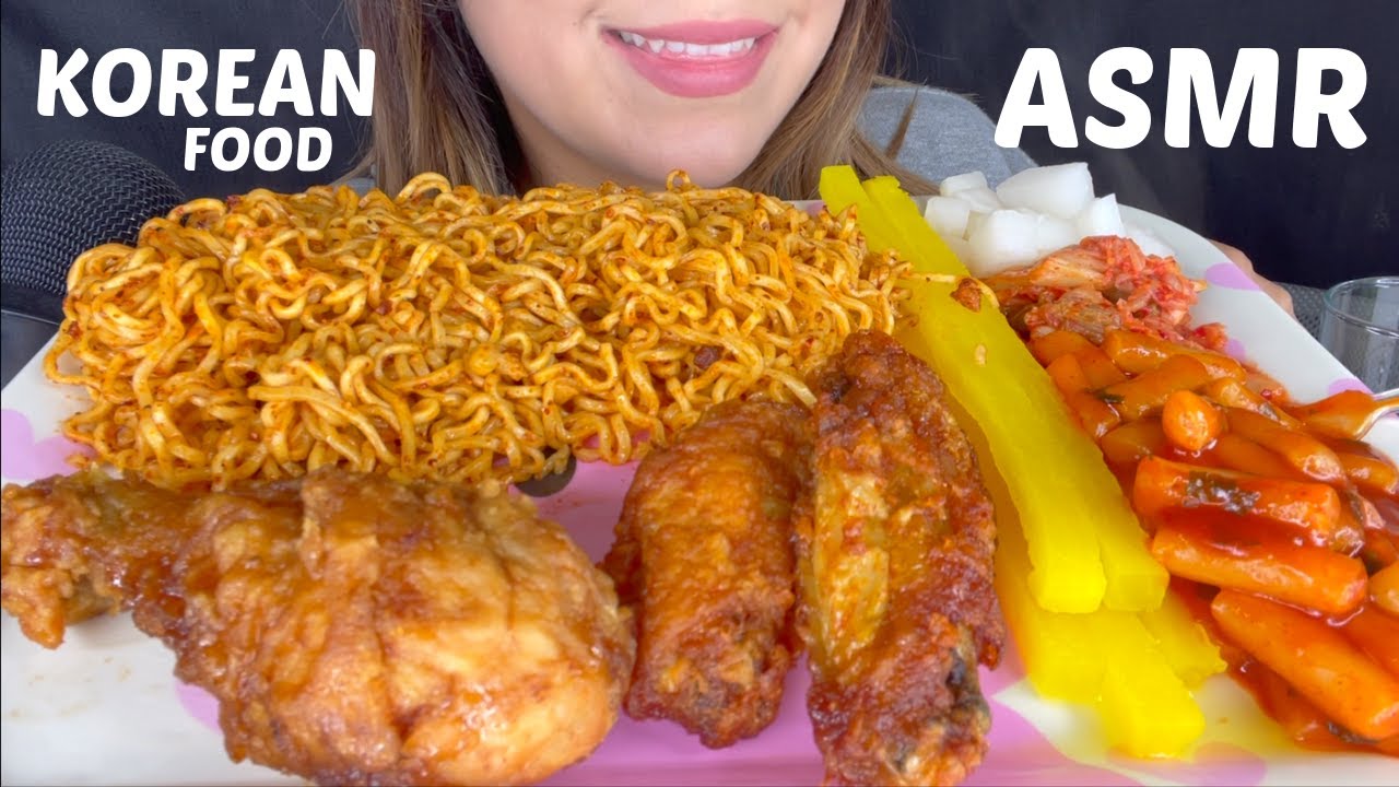 REAL MUKBANG KOREAN FOOD FRIED CHICKEN, NOODLES KIMCHI ASMR SOUNDS ...