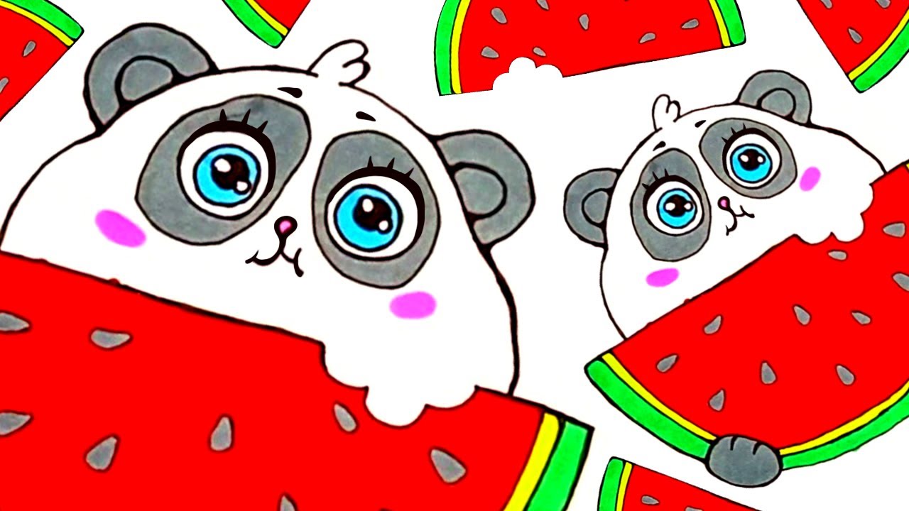 Panda with watermelon Draw simple drawings in stages with children ...