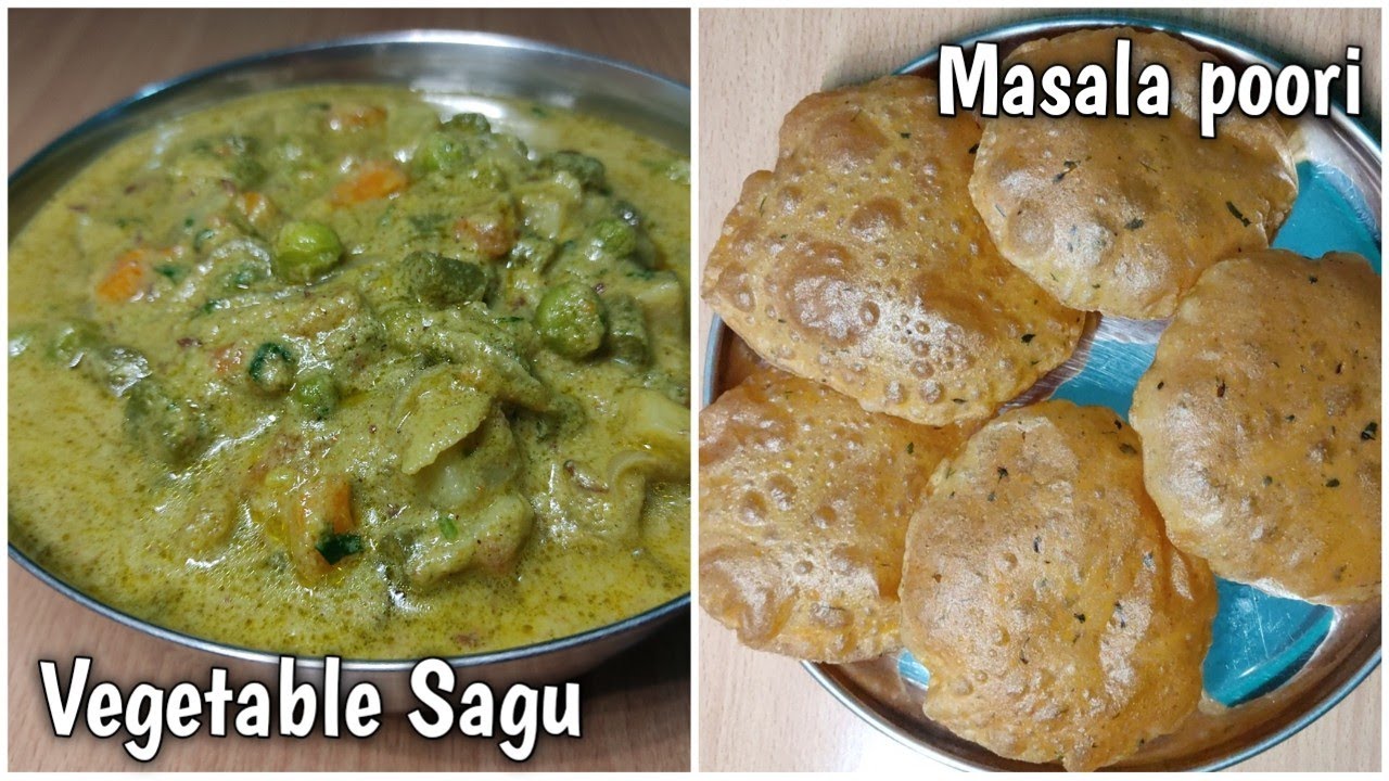 Vegetable sagu and masala pori/mixed vegetable sagu and poori/poori ...