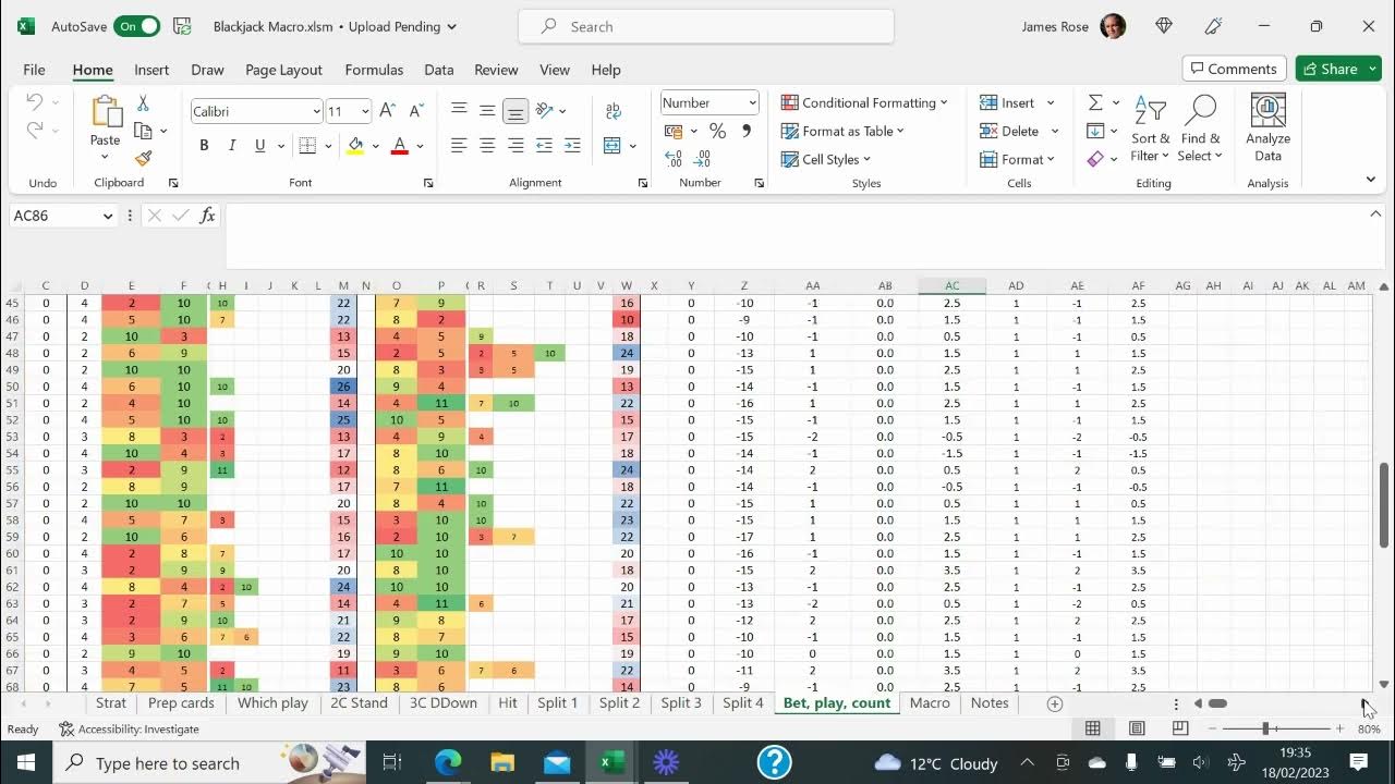 World first full Card Counting Black Jack Excel spreadsheet with ...