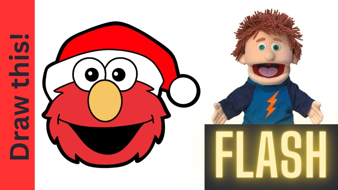 How to draw Elmo with a Sant hat Christmas with Flash - easy step by ...