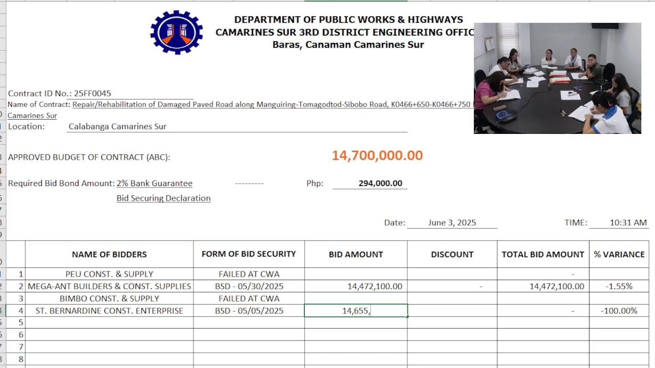 DPWH Camarines Sur 3rd DEO Procurement Livestream Live Stream (June 4 ...