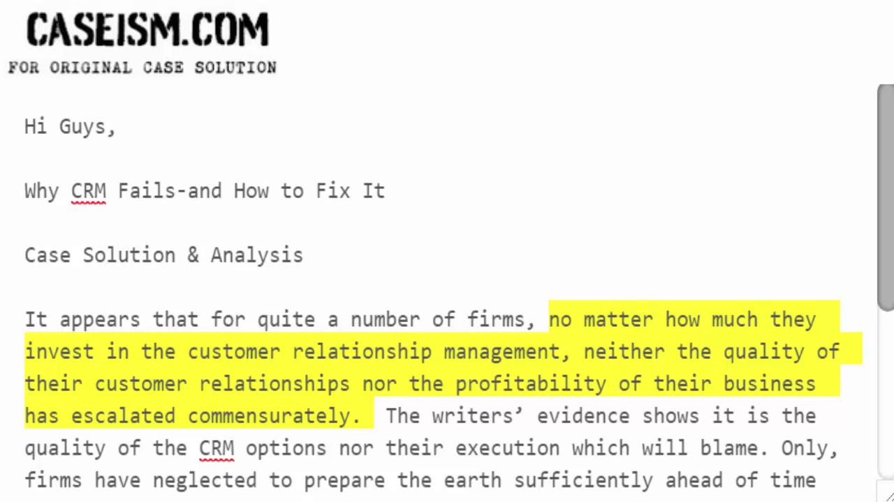 Why CRM Fails-and How to Fix It Case Solution & Analysis Caseism.com - YouTube