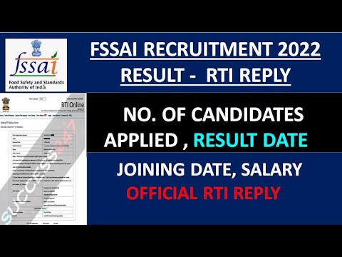 FSSAI RECRUITMENT 2022|| RTI REPLY ON RESULT, SALARY,JOINING,NO.OF ...