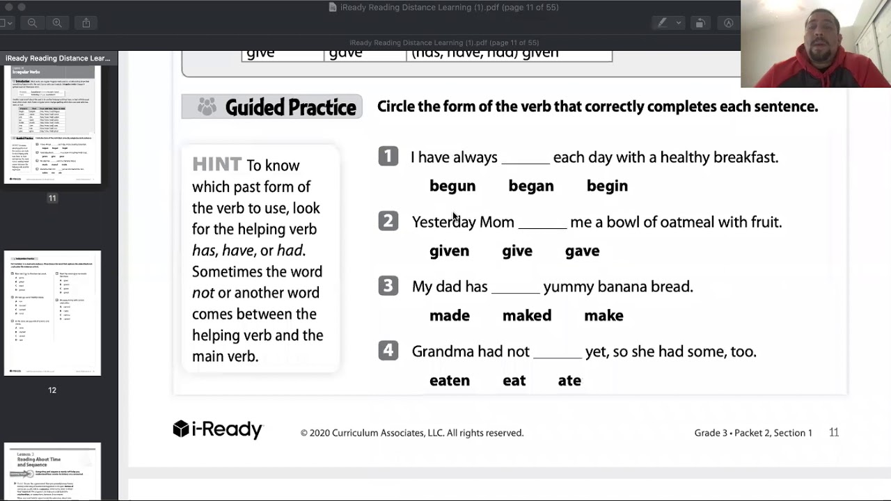 iReady Reading Lesson 1 April 14, 2020 Irregular Verbs - YouTube