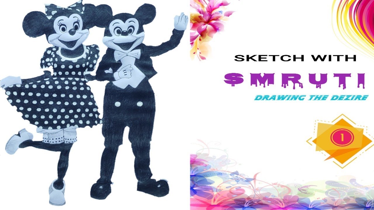 How to draw Mickey Mouse and Minnie Mouse together with full sketch by ...