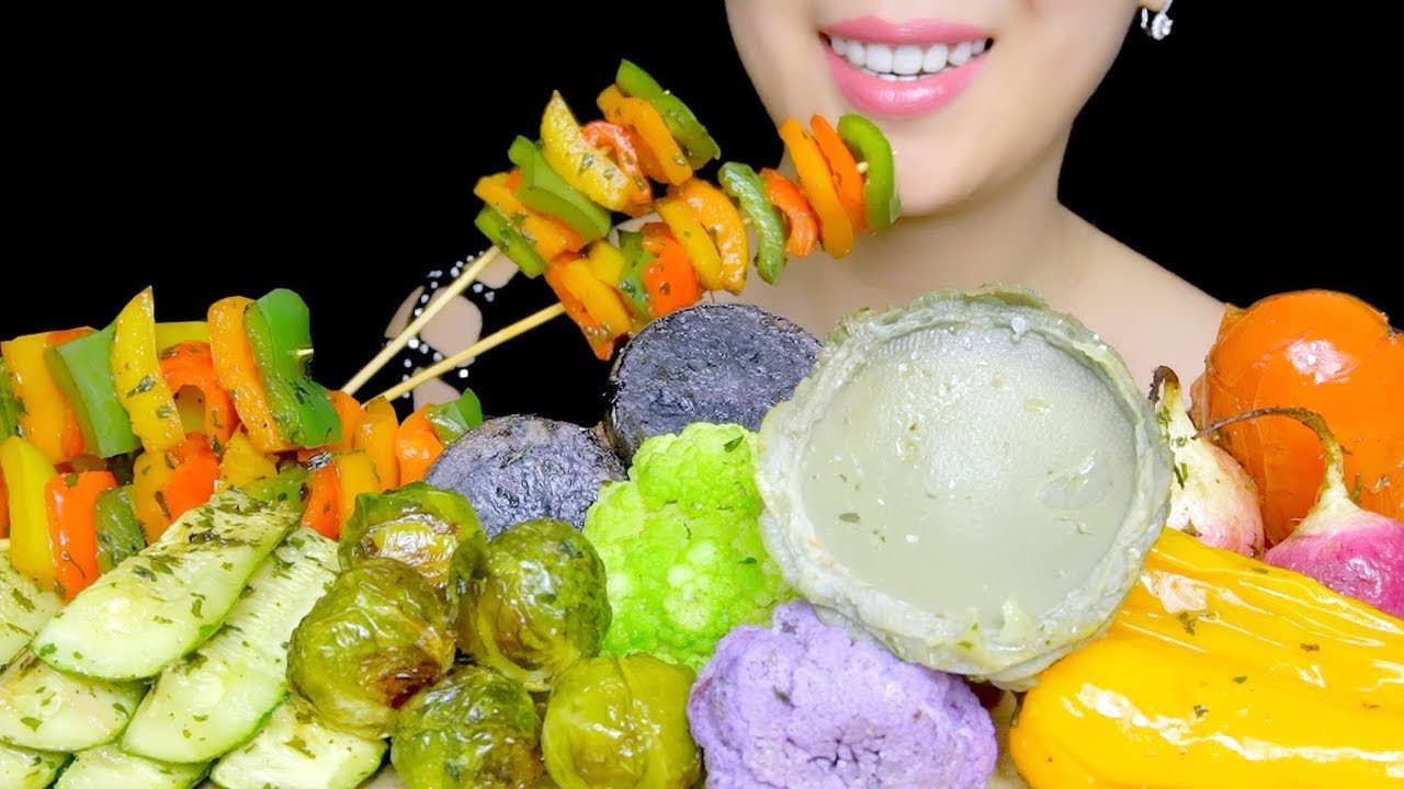 HEALTHY EATING ASMR: ASMR ROASTED VEGGIE PLATTER (ARTICHOKE HEART, BELL ...