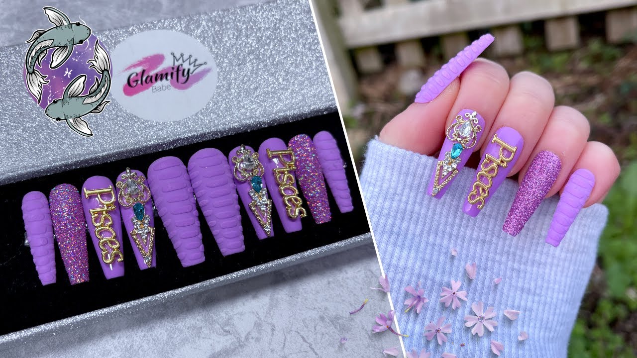 ZODIAC PISCES NAIL DESIGN| HOW TO MAKE PRESS ON NAILS| NAIL TUTORIAL ...