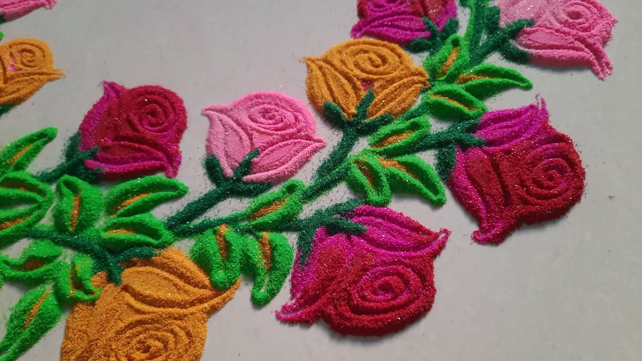 easy and simple rangoli with colours |beautiful flower rangoli|festival ...